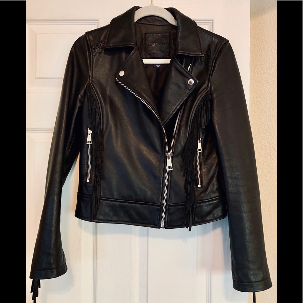 Amaryllis Black Leather Fringe Moto. - Gem